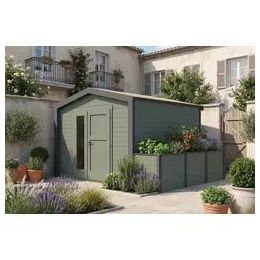 Gartenhaus Weka "Killarney", gr&uuml;ngrau, anthrazit, ohne Fu&szlig;boden, ohne Dacheindeckung, Massivholz, Gartenh&auml;user, Gartenhaus, Doppelt&uuml;r, 1 1/2 Fenster, inkl. Hochbeet