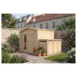 Gartenhaus Weka "Killarney", naturbelassen, ohne Fu&szlig;boden, ohne Dacheindeckung, Massivholz, Gartenh&auml;user, Gartenhaus, Doppelt&uuml;r, 1 1/2 Seite mit Fenster, inkl. 3er M&uuml;lltonnenbox