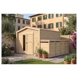 Gartenhaus Weka "Killarney", naturbelassen, ohne Fu&szlig;boden, ohne Dacheindeckung, Massivholz, Gartenh&auml;user, Gartenhaus, Doppelt&uuml;r, 1 1/2 Fenster, inkl. 4er M&uuml;lltonnenbox
