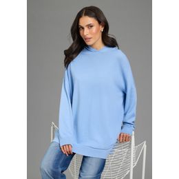 Strickpullover Flashlights "perfekt f&uuml;r den &Uuml;bergang", Damen, Gr. 48/50, blau m&eacute;lange, Feinstrick, Obermaterial: 50% Viskose, 28% Polyester, 22% Polyamid, unifarben, oversize h&uuml;ftbedeckend, Rippb&uuml;ndchen, Pullover Strickpullover, mit lockerem oversize Schnitt, aus leichter Viskosemischung