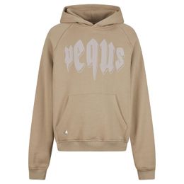 Kapuzenpullover PEQUS "PEQUS PEQUS Outlined Mythic Logo Hoodie", Damen, Gr. L, aluminium, 100% Baumwolle, mehrfarbig, slim fit, ohne Ausschnitt, Pullover Kapuzenpullover