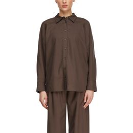 Langarmbluse comma, Damen, Gr. 36, braun, Web, Obermaterial: 90% Lyocell, 10% Leinen, unifarben, l&auml;ssig geschnitten h&uuml;ftbedeckend, Rundhals, 1-Knopf-Manschette, Blusen, mit Leinen