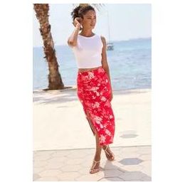 Jerseyrock Lascana, Damen, Gr. 42, rot gebl&uuml;mt, Jersey, Obermaterial: 95% Viskose, 5% Elasthan, bedruckt, gebl&uuml;mt, figurbetont ca. Mitte Wade, R&ouml;cke, mit seitlicher Raffung und Schlitz, Midirock mit Blumendruck