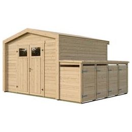 Gartenhaus Weka "Killarney", naturbelassen, ohne Fu&szlig;boden, ohne Dacheindeckung, Massivholz, Gartenh&auml;user, Gartenhaus, Doppelt&uuml;r, 1/4 verglast, inkl. 4er M&uuml;lltonnenbox