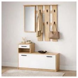 Garderoben-Set OTTO HOME "Luna Kommode mit 1 Klappe + 1 Schubkasten, Paneel mit Spiegel 6 Haken", sonoma, B:100cm H:190cm T:27,7cm, Kunststoff, Spanplatte, Spiegelglas, Kastenm&ouml;bel-Sets, Dielenm&ouml;bel-Set, Breite ca. 100 cm