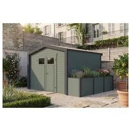 Gartenhaus Weka "Killarney", gr&uuml;ngrau, anthrazit, ohne Fu&szlig;boden, ohne Dacheindeckung, Massivholz, Gartenh&auml;user, Gartenhaus, Doppelt&uuml;r, 1/4 verglast, inkl. Hochbeet