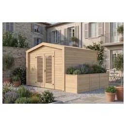Gartenhaus Weka "Killarney", naturbelassen, ohne Fu&szlig;boden, ohne Dacheindeckung, Massivholz, Gartenh&auml;user, Gartenhaus, Doppelt&uuml;r mit Lamellen, inkl. Hochbeet