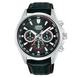Chronograph Lorus "Sports Chronograph", schwarz, rot, Armbanduhren, Herren, Chronograph, Quarzuhr, Armbanduhr, Herrenuhr, Lederarmband, analog, Tag