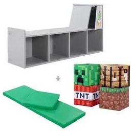 Sitzbank Phoenix "Minecraft Lesebank", grau, grau, B:119cm H:60cm T:30cm, MDF, Polyester, Sitzb&auml;nke, Sitzbank