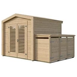Gartenhaus Weka "Killarney", naturbelassen, ohne Fu&szlig;boden, ohne Dacheindeckung, Massivholz, Gartenh&auml;user, Gartenhaus, Doppelt&uuml;r mit Lamellen, inkl. 3er M&uuml;lltonnenbox