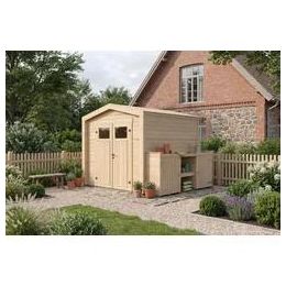 Gartenhaus Weka "Killarney", naturbelassen, ohne Fu&szlig;boden, ohne Dacheindeckung, Massivholz, Gartenh&auml;user, Gartenhaus, Doppelt&uuml;r, 1/4 verglast, inkl. Pflanztisch