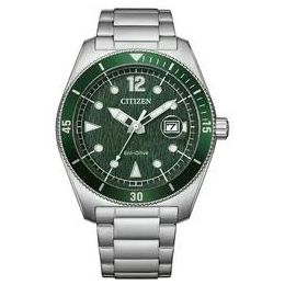 Solaruhr Citizen "Eco-Drive Day Date", silberfarben, gr&uuml;n, Armbanduhren, Herren, Armbanduhr, Herrenuhr, Edelstahlarmband, analog, Big Date