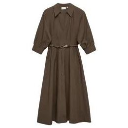 Blusenkleid comma, Damen, Gr. 46, N-Gr, braun, Web, Obermaterial: 42% Viskose, 32% Leinen, 26% Baumwolle, unifarben, normal kniebedeckend, V-Ausschnitt, Kleider Blusenkleid, Habalm Sommerkleid mit dekorativem G&uuml;rtel