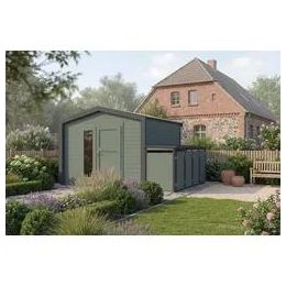 Gartenhaus Weka "Killarney", gr&uuml;ngrau, anthrazit, ohne Fu&szlig;boden, ohne Dacheindeckung, Massivholz, Gartenh&auml;user, Gartenhaus, Doppelt&uuml;r, 1 1/2 Fenster, inkl. 4er M&uuml;lltonnenbox