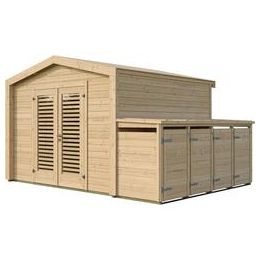 Gartenhaus Weka "Killarney", naturbelassen, ohne Fu&szlig;boden, ohne Dacheindeckung, Massivholz, Gartenh&auml;user, Gartenhaus, Doppelt&uuml;r mit Lamellen, inkl. 4er M&uuml;lltonnenbox