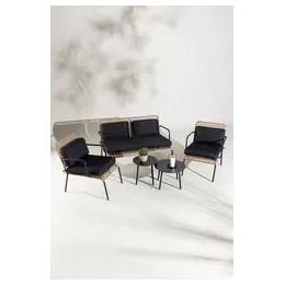 Gartenlounge-Set VENTURE HOME "Paola, gro&szlig;z&uuml;giges Outdoor-Set f&uuml;r hohen Sitzkomfort", schwarz, natur, schwarz, B:122cm H:86cm T:87cm, Geflecht Rattan, Polyester, Stahl, Sitzm&ouml;bel-Sets, Loungem&ouml;bel rund, Stoffbezug, angenehm, wetterfest