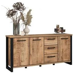 Sideboard Home Affaire "Elda", mango, schwarz, B:180cm H:86cm T:45cm, Holzwerkstoff, MDF, Metall, Sideboards, Sideboard, Sideboard mit 3 T&uuml;ren & 3 Vollauszug Schubladen &ndash; (B/T/H) 180/45/86 cm