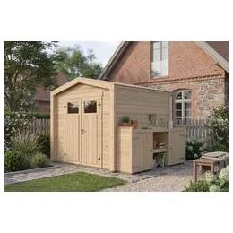 Gartenhaus Weka "Killarney", naturbelassen, ohne Fu&szlig;boden, ohne Dacheindeckung, Massivholz, Gartenh&auml;user, Gartenhaus, Doppelt&uuml;r, 1/4 verglast, mit Pflanztisch