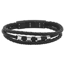 Lederarmband Tom Tailor "Schmuck Geschenk Edelstahl Leder Kautschuk", edelstahlfarben, schwarz, Armb&auml;nder, Jungen, 18cm, Edelstahl Kautschuk Leder, Edelstahl, Kautschuk, Leder, Lederarmband