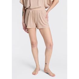 Schlafshorts BOSS "B Logo", Damen, Gr. M, N-Gr, light beige 271, Jersey, Obermaterial: 95% Lyocell, 5% Elasthan, Basic ca. Mitte Oberschenkel, Hosen