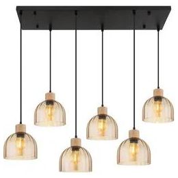 Globo LIGHTING H&auml;ngeleuchte "SWANSON", schwarz matt, 6, &Oslash; 20cm H: 130cm, 1 Stk., Leuchten, H&auml;ngeleuchte mit Glas amber, warmes Licht, stilvoll elegant, H&auml;ngeleuchte