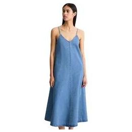 Marc O'Polo Jeanskleid MARC O'POLO DENIM "aus reinem Organic Cotton", Damen, Gr. XS, Normalgr&ouml;&szlig;en, medium blau, Obermaterial: 100% Baumwolle, unifarben, loose fit lang, V-Ausschnitt, normaler Saum, Kleider