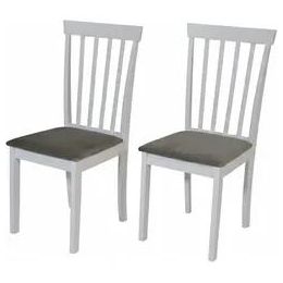 Esszimmerstuhl Jahnke "LITE SIT DUO", wei&szlig;, silbergrau, wei&szlig;, silbergrau, B:43,5cm H:93cm T:49cm, Massivholz, St&uuml;hle, Esszimmerstuhl, Esszimmerstuhl (2er Set), Massivholz, Samt-Stoff, bis 110 kg belastbar