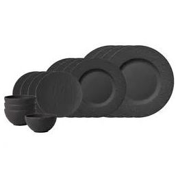 Villeroy & Boch Geschirr-Set VILLEROY & BOCH "Starter-Set Manufacture Rock schwarz", schwarz, 16, Porzellan, Geschirr-Sets, Geschirr-Set, Sp&uuml;lmaschinengeeignet, Mikrowellenfest