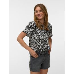 V&eacute;ro Moda Shirtbluse VERO MODA "VMMENNY LACE SS TOP WVN GA", Damen, Gr. S, birch aop:camille, Web, Obermaterial: 100% Viskose, bedruckt, regular fit normal, Rundhals, Blusen, Viskose, regular fit