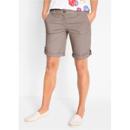Bermudas bonprix "Stretch Bermuda", Damen, Gr. 44, N-Gr, braun (taupe), Web, Obermaterial: 97% Baumwolle, 3% Elasthan, unifarben, regular fit kniefrei, Hosen Bermudas, mit krempelbaren Beinen, Regular Fit