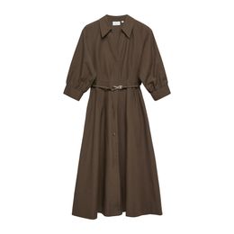 Blusenkleid comma, Damen, Gr. 40, N-Gr, braun, Web, Obermaterial: 42% Viskose, 32% Leinen, 26% Baumwolle, unifarben, normal kniebedeckend, V-Ausschnitt, Kleider Blusenkleid, Habalm Sommerkleid mit dekorativem G&uuml;rtel