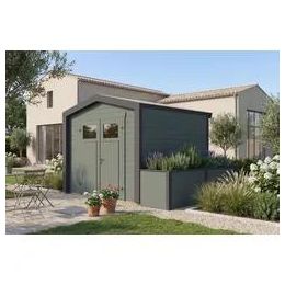 Gartenhaus Weka "Killarney", gr&uuml;ngrau, anthrazit, ohne Fu&szlig;boden, ohne Dacheindeckung, Massivholz, Gartenh&auml;user, Gartenhaus, Doppelt&uuml;r, 1/4 verglast, inkl. Hochbeet