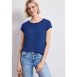 T-Shirt Street One, Damen, Gr. 34, amparo blau, Stoff, 95% Viskose, 5% Elasthan, unifarben, normal normal, U-Boot-Ausschnitt, B&uuml;ndchen, Shirts T-Shirt, mit U-Boot-Ausschnitt