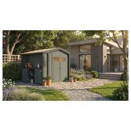 Gartenhaus Weka "Killarney", gr&uuml;ngrau, anthrazit, ohne Fu&szlig;boden, ohne Dacheindeckung, Massivholz, Gartenh&auml;user, Gartenhaus, Doppelt&uuml;r, 1/4 verglast, inkl. Pflanztisch