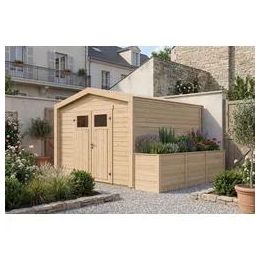 Gartenhaus Weka "Killarney", naturbelassen, ohne Fu&szlig;boden, ohne Dacheindeckung, Massivholz, Gartenh&auml;user, Gartenhaus, Doppelt&uuml;r, 1/4 verglast, inkl. Hochbeet