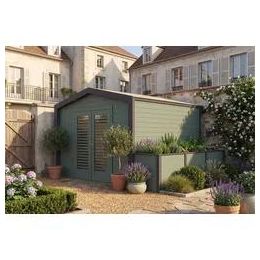 Gartenhaus Weka "Killarney", gr&uuml;ngrau, anthrazit, ohne Fu&szlig;boden, ohne Dacheindeckung, Massivholz, Gartenh&auml;user, Gartenhaus, Doppelt&uuml;r mit Lamellen, inkl. Hochbeet