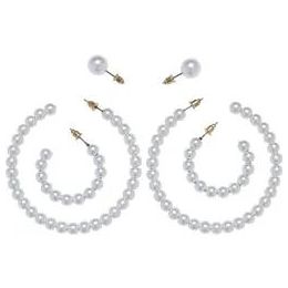 Schmuckset Urban Classics "Urban Classics Unisex Pearl Hoop Earring 3-Pack", gold, Schmuck_Sets, Damen, onesize, Kunststoff, Stahl, unifarben, Schmuckset