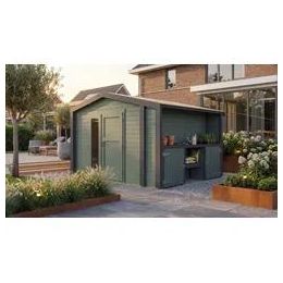 Gartenhaus Weka "Killarney", gr&uuml;ngrau, anthrazit, ohne Fu&szlig;boden, ohne Dacheindeckung, Massivholz, Gartenh&auml;user, Gartenhaus, Doppelt&uuml;r, 1 1/2, Fenster an Seite, inkl. Pflanztisch