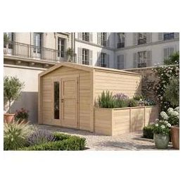 Gartenhaus Weka "Killarney", naturbelassen, ohne Fu&szlig;boden, ohne Dacheindeckung, Massivholz, Gartenh&auml;user, Gartenhaus, Doppelt&uuml;r, 1 1/2 Fenster, inkl. Hochbeet