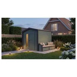 Gartenhaus Weka "Killarney", gr&uuml;ngrau, anthrazit, ohne Fu&szlig;boden, ohne Dacheindeckung, Massivholz, Gartenh&auml;user, Gartenhaus, Doppelt&uuml;r mit Lamellen, inkl. Sitztruhe
