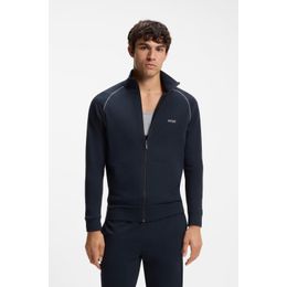 Sweatjacke BOSS "Mix&Match Jacket Z", Herren, Gr. L (52), blau (dunkelblau), Sweatware, Obermaterial: 95% Baumwolle, 5% Elasthan, kontrastfarbene Details, unifarben, regular fit h&uuml;ftbedeckend, Raglan&auml;rmel B&uuml;ndchen, Sweatjacken Sweatjacke, mit Kontrastnaht am &Auml;rmel