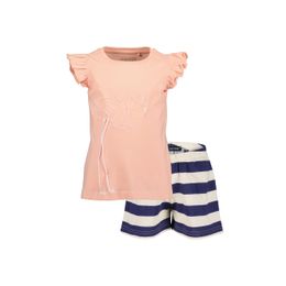 Shorty Blue Seven, M&auml;dchen, Gr. 104 (110), lachs, Jersey, Obermaterial: 100% Baumwolle, bedruckt, geringelt, gestreift, unifarben, Basic kurz, Rundhals, Fl&uuml;gel&auml;rmel, Homewear-Sets Shorty, bestehend aus Shirt und Shorts