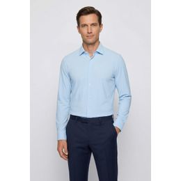 Langarmhemd BOSS "HANK", Herren, Gr. 45, N-Gr, light, pastel blau450, Jersey, Obermaterial: 76% Polyamid, 24% Elasthan, unifarben, slim fit h&uuml;ftbedeckend, 2-Knopf-Manschette mit Schlitz, Hemden, Kentkragen, Performance-Stretch-Jersey