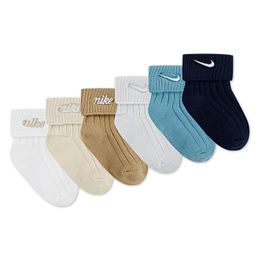 Socken Nike Sportswear "NHN 6PK RIB TURNCUFF INF SOCK f&uuml;r Kinder", M&auml;dchen, Gr. 68/80 (6/12), blau (sail), Obermaterial: 62% Baumwolle, 34% Polyester, 4% Elasthan, Socken Socken, mit Rippstruktur, mit Elasthan-Anteil