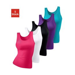 Unterhemd Petite Fleur, Damen, Gr. 32, N-Gr, bunt (pink, schwarz, wei&szlig;, lila, t&uuml;rkis), Feinripp, Obermaterial: 100% Baumwolle, unifarben, k&ouml;rpernah, tiefer Rundhals, Unterhemden Unterhemd, weiches Feinripp-Material, elastische Baumwolle, unifarbenes Design