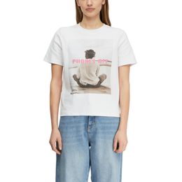 Print-Shirt comma, Damen, Gr. 34, wei&szlig;, Single Jersey, Obermaterial: 57% Baumwolle, 37% Modal, 6% Elasthan, bedruckt, normal h&uuml;ftbedeckend, Rundhals, abgesteppte Kante, Shirts, Sommershirt mit Frontpint