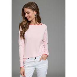 Strickpullover Laura Scott "aus fr&uuml;hlingsleichtem Feinstrick", Damen, Gr. 48/50, rosa, Feinstrick, Obermaterial: 50% Viskose, 28% Polyester, 22% Polyamid, kontrastfarbene Details, figurumspielend h&uuml;ftlang, Rundhals, Rippb&uuml;ndchen, Pullover Strickpullover, leichter &Uuml;bergangspullover mit modernen, zarten Kontrastdetails