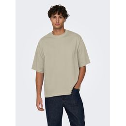 Only & Sons Rundhalsshirt ONLY & SONS "ONSMILLENIUM OVZ SS TEE NOOS", Herren, Gr. M, beige (silber lining), Single Jersey, Obermaterial: 100% Baumwolle, unifarben, loose fit normal, Rundhals, gerader Abschluss, Shirts Rundhalsshirt