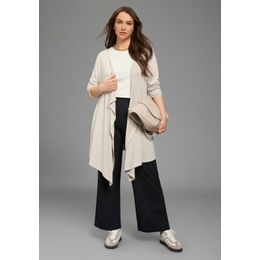 Strickjacke LAURA SCOTT CURVE "aus leichtem Jersey Tshirt Material", Damen, Gr. 40/42, beige, Strick, Obermaterial: 95% Polyester, 5% Elasthan, meliert, figurbetont lang, Wasserfallausschnitt, Strickjacken Strickjacke, mit Wasserfallausschnitt, aus angenehm weichem Viskose-Jersey