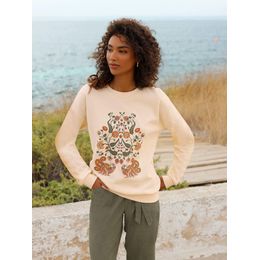 Sweatshirt Heine, Damen, Gr. 34, champagner, 100% Baumwolle, bedruckt, gebl&uuml;mt, gemustert, mehrfarbig, Rundhals, Sweatshirts Sweatshirt